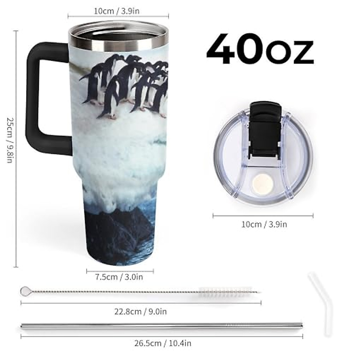 Niapessel Leak Proof Tumbler, Insulated Water Bottles with Straw, Penguin Group Into Ocean Insulated Cup with Handle 40 Oz Stainless Steel Flask for School, Travel, Car, Sports, Work