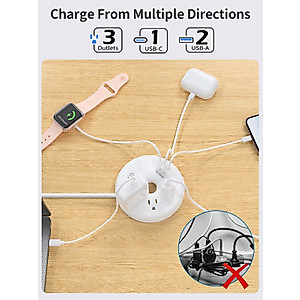 NTONPOWER Travel Power Strip with 3 USB Ports(1 USB C), 3 Outlets,i-Donut Power Strip Flat Plug Extension Cord 1ft Portable Power Strip for Cruise Ship Hotel, Airport,White