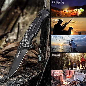 GVDV Utility Pocket Knife with 7Cr17 Stainless Steel - Folding Knife for EDC Outdoor Camping Hunting, Seatbelt Cutter, Glass Breaker for Emergencies, Black