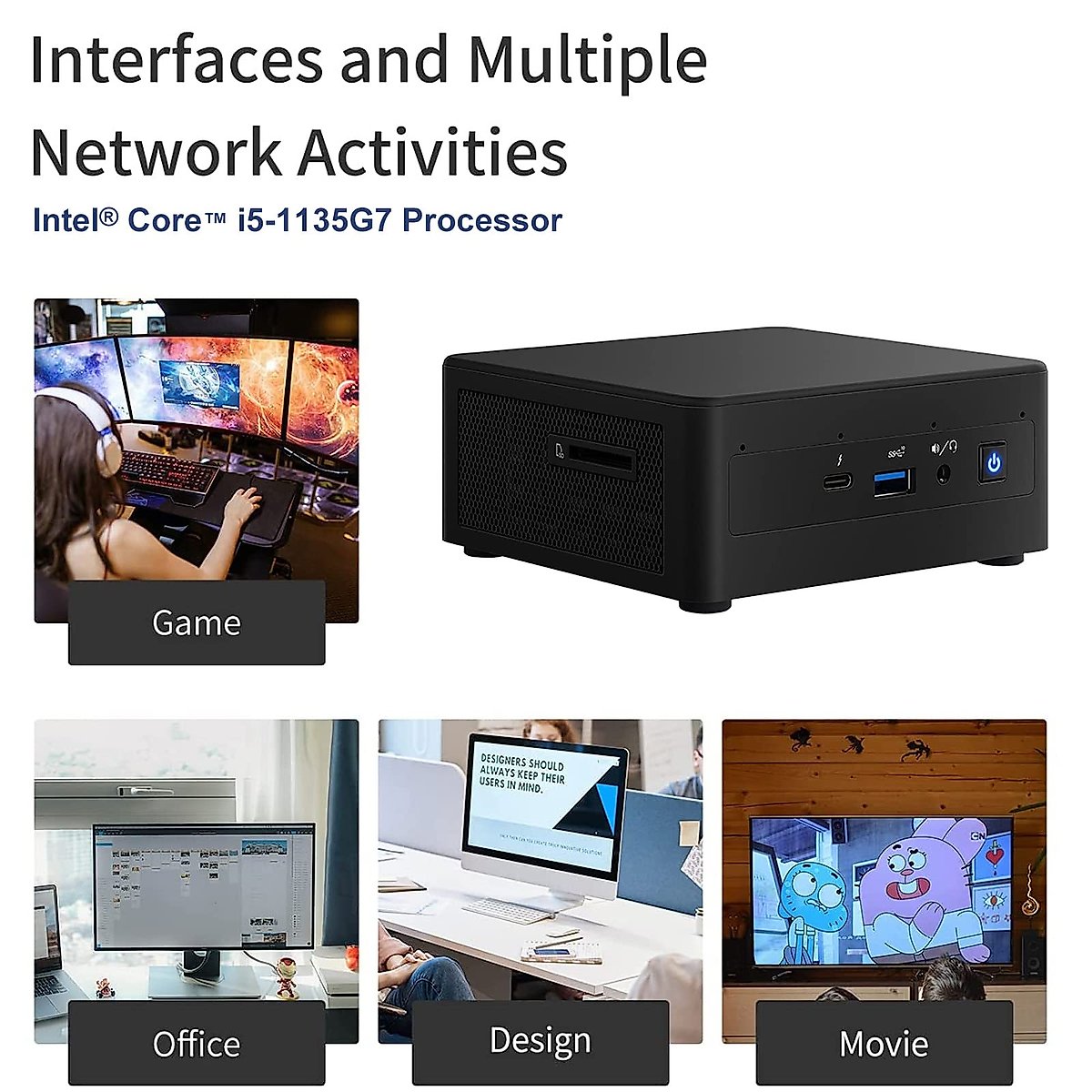 Intel NUC11PAHi5 Mini PC,Mini Computer Win 11,Four-Core i5 1135G7 - Up to 4.2 GHz Turbo,NVMe SSD DDR4 RAM,WiFi 6,BT 5.2 Thunderbolt 3,8K Support,Quadruple Monitor(I5barebone NO AC Cord)