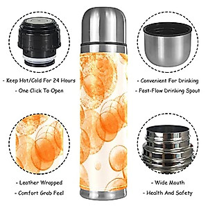 Stainless Steel Leather Vacuum Insulated Mug Bubbles Thermos Water Bottle for Hot and Cold Drinks Kids Adults 16 Oz