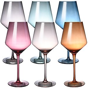 LUXULISH Colored Wine Glasses Set of 6, Long Stem Hand Blown Premium Crystal Red White Wine Glass, Great Gift Set for Wife & Mom, Wedding, Anniversary, Christmas, Birthday - 18Oz