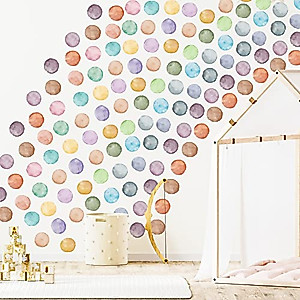 2 Inch 312 Pcs Polka Dot Wall Decals for Girls Bedroom Boho Rainbow Wall Decal Stickers Nursery Wallpaper Classroom Decor Round Plain Colors Wall Decals for Kids Baby Teen Decor (Watercolors)