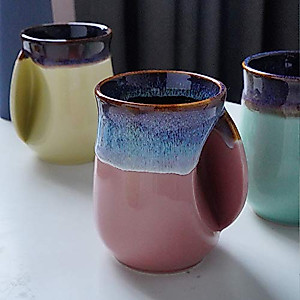 Selamica Porcelain 18oz Novelty Right-handed Handwarmer Mug, Coffee Mug, Tea Mug, gift for family friends and couple - Pink
