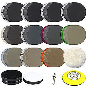 POLIWELL 150 PCS 3 Inch Sanding Discs Silicon Carbide 400-10000 Grits Wet/Dry Hook and Loop Sandpaper for Drill Grinder Rotary Tools with 1/4 in Backing Pad, Wool Pad and 3pcs Soft Foam Pads