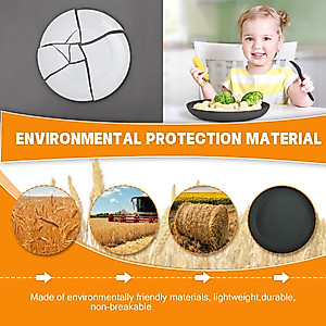 42 Pieces Wheat Straw Dinnerware Set - OAMCEG Plastic Dinner Set for 6, Kitchen Plates and Bowls Set, College Dorm Microwave Dishes, Unbreakable Plastic Outdoor Camping Dishes, Black