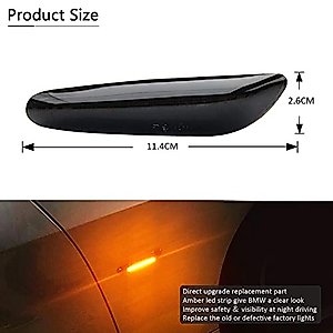 D-Lumina Sequential LED Side Marker Turn Signal Lights Compatible with BMW E90 E91 E92 E93 E46 E53 E60 E61 X3 E83 X 1 E84 E81 E82 E87 E88, Smoked Lens Sidemarker Dynamic Amber Lamps Pack of 2