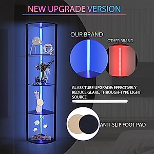 XIIW 5 Tiers Corner Shelf with Light, RGB LED Corner Bookshelf Standing Floor Lamp via App and Remote Control, Modern Corner Display Cabinet with Storage Rack for Living Room Bedroom Home