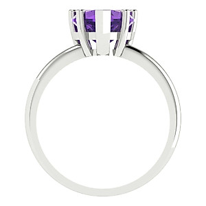 Clara Pucci 1.95ct Heart Cut Solitaire Natural Amethyst 5-Prong Classic Designer Statement Ring Solid Real 14k White Gold for Women