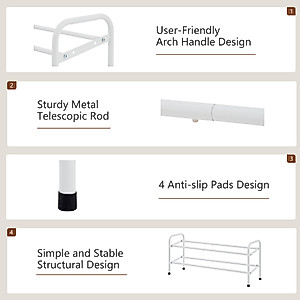 Gewudraw 2-Tier Shoe Rack Expandable, Width Adjustable Shoe Shelf Storage Organizer, 41.53'' Metal Standing Shoe Rack for Bedroom Entryway Closet, Holds up to 12 Pairs Shoes, White