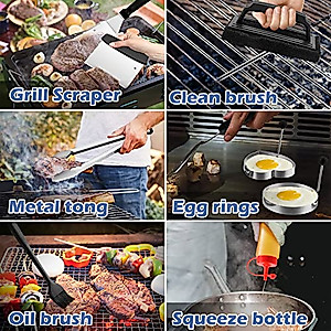 Griddle Accessories Kit of 16, HaSteeL Stainless Steel Teppanyaki Tools for Flat Top Grill Hibachi Camping BBQ, Heavy Duty Metal Spatulas, Chopper, Steak Knives, Bottles, Carrying Bag, Easy to Clean