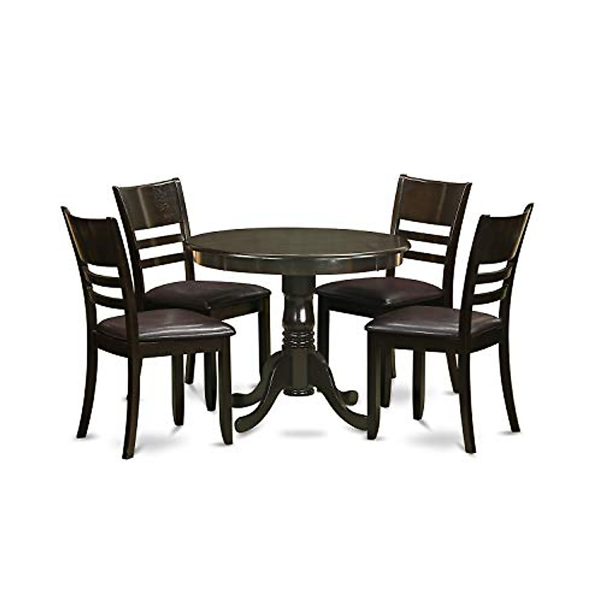 East West Furniture ANLY5-CAP-LC 5 Piece Kitchen Table & Chairs Set Includes a Round Room Table with Pedestal and 4 Faux Leather Upholstered Dining Chairs, 36x36 Inch, Cappuccino