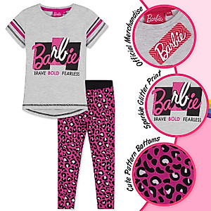 Barbie T-shirts & Leggings For Girls, Kids Outfits Age 2-13, Cute Clothes (Grey/Purple, 4-5 Years)