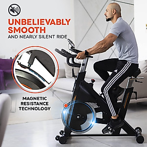 Gymnastics Power Indoor Exercise Bike Heavy-Duty 115 LB Magnetic Resistance, Includes 2X1 lb Dumbbells, Stationary Cycling Bikes for Home Exercise