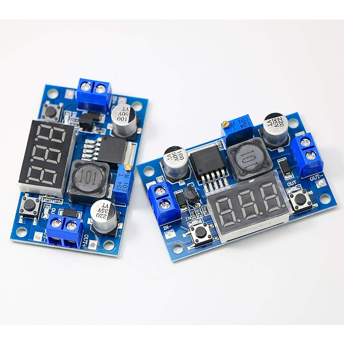 LM2596 Buck Converter DC Voltage Regulator Adjustable 4-40V to 1.5-35V 3A DC to DC Step Down Converter Power Supply Module with LED Display, Pack of 2