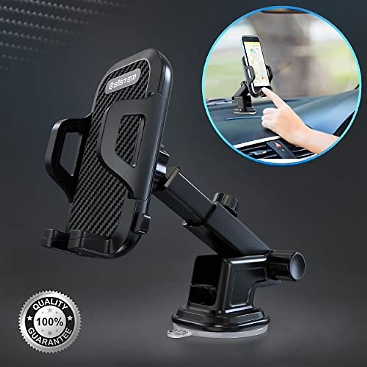 SIISTEM Phone Mount for Car, Universal Car Phone Holder Mount with Suction Cup, Release Button and Lock Mechanism, Cell Phone Holder for Car Dashboard Windshield