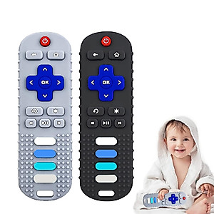 Baby Teether Toy, TV Remote Control Shape Teething Baby Toys for Infants, Baby Chew Remote Teether Toys for Babies 3-24 Months,BPA Free(Black+Grey)