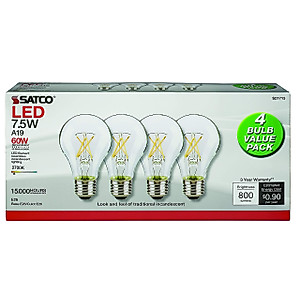 Satco S21713 7.5W; A19 LED; Clear; 2700K; Medium Base; 120V; 16 Bulbs