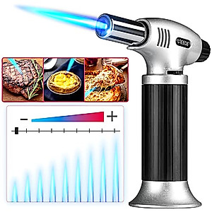 Gibot Butane Torch,Kitchen Torch Cooking Torch Creme Brulee Torch, Refillable Adjustable Flame Lighter with Safety Lock for DIY, Creme, Brulee, BBQ and Baking(Butane Gas Not Included)…