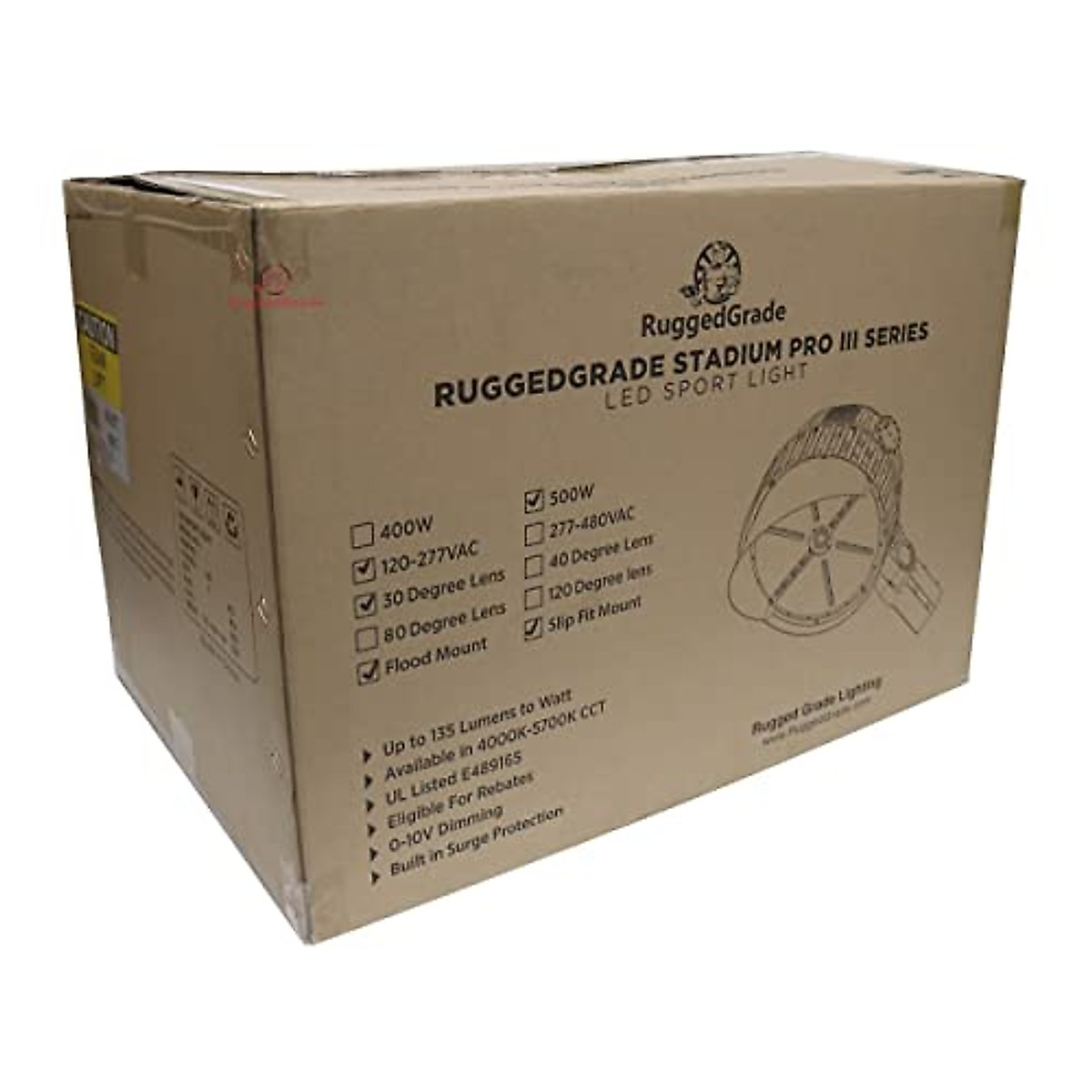 RuggedGrade 500 Watt LED StadiumPro III LED Stadium Lights - 66,500 Lumen LED Ballpark Lights - 5000K Bright White - 10KV Surge - 30 Degree - Flood Bracket