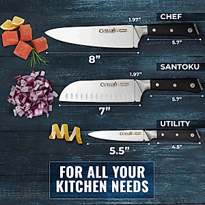 Cutluxe Chef Knife Set, 3 PCS Professional Chef's Knife Set – Razor Sharp German Steel, Full Tang, Ergonomic Handles - Artisan Series