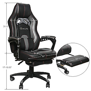 Massage Gaming Chair Racing ,Office Chair Video Game Chair,High Back PU Leather PC Racing Computer Desk Office Swivel Recliner with Retractable Footrest and Adjustable Lumbar Cushion Support (Grey)
