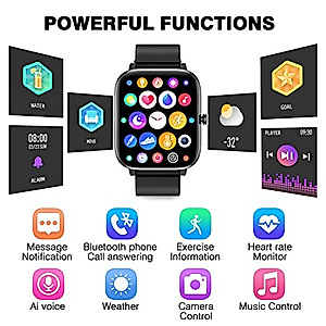 Smart Watch 2023 (Call Receive/Dial) Fitness Tracker Compatible iPhone and Android, 1.7" Full Touch Screen Heart Rate Sleep Blood Pressure Monitor, IP67 Waterproof Digital Watch for Women Men-Black