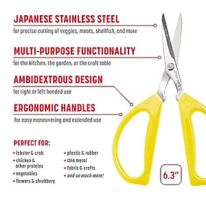 Joyce Chen Original Unlimited Kitchen Scissors All Purpose Kitchen Shears With Comfortable Handles, Yellow