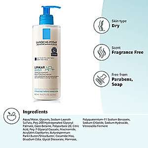 La Roche Posay Lipikar Wash AP+ Body & Face Wash with Pump, Gentle Daily Cleanser with Shea Butter & Niacinamide for Extra Dry Skin, Allergy Tested