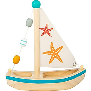 small foot wooden toys Starfish Sailboat Premium Water Toy, Multicoloured