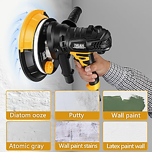 ZHJAN 7" Handheld Drywall Sander 900W, 1400-2700RPM Portable Electric Wall Polishing Machine,Electric Drywall Sander with Vacuum, LED light,Rough and fine Sanding,12 PCS Sanding Disc