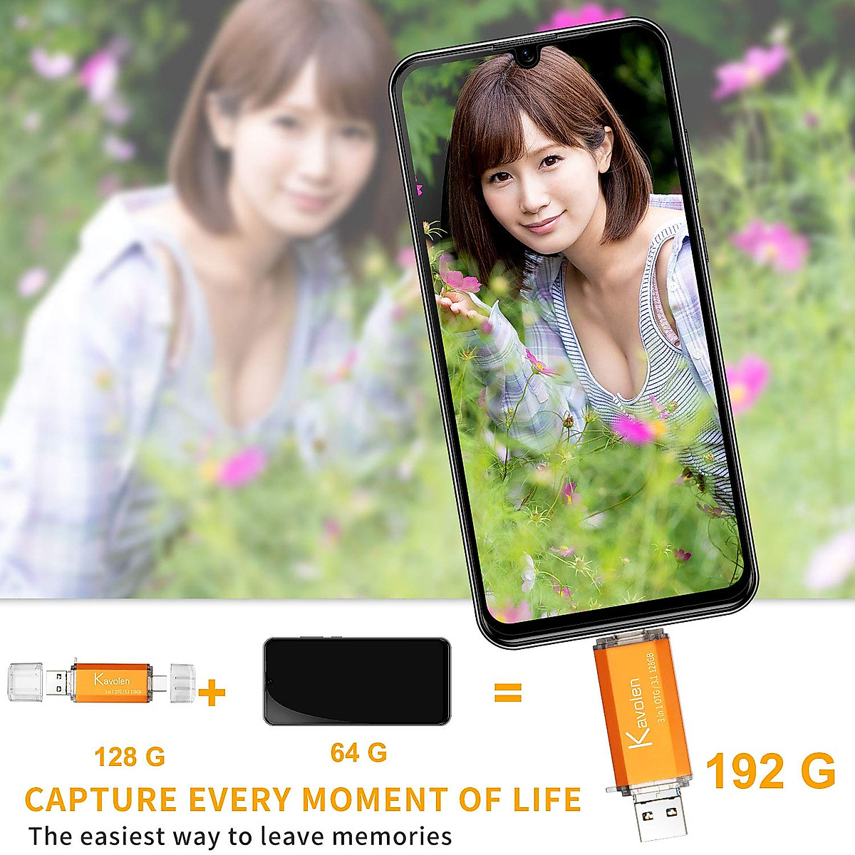 Kavolen 3 in1 128GB High Speed Photo Backup Stick for Android Phones&PC&Laptop. Photo-Memory-Stick-for All Samsung Galaxy Phones.LG,Google Pixel, Huawei, Moto etc.