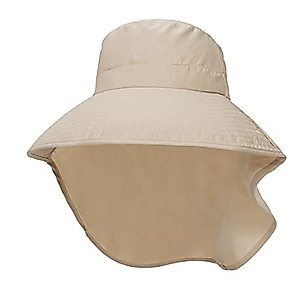 Outdoor Fishing-Hat Summer Sun-Hats for Women - Wide Brim UPF 50+ Fishing Hat UV Protection Hiking Hat with Neck Flap Cap Beige