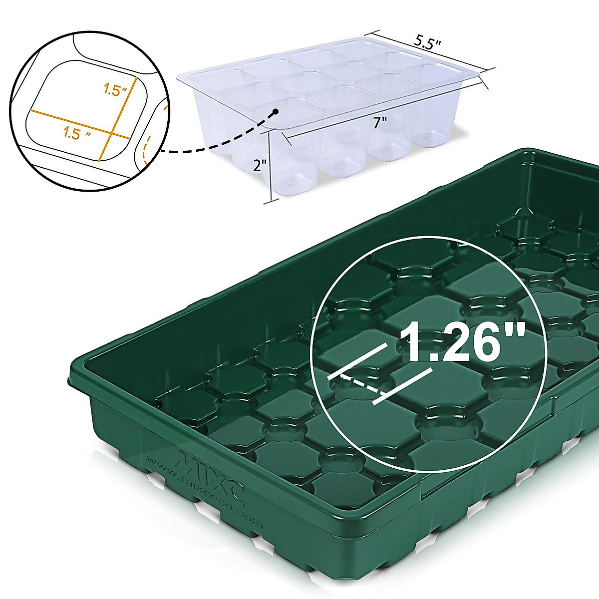MIXC 5-Pack Strong Seed Starter Trays with Humidity Dome Plant Growing Tray Germination Seed Starting kit for Microgreens,Soil Blocks,Rockwool Cubes,Wheatgrass,Hydroponic,Fodder Systems, Heavy Duty