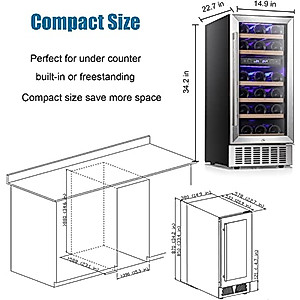 Antarctic Star 15" Wine Cooler Under Counter Beverage Refrigerator Beer Mini Fridge 28 Bottles Dual Zone Built-in Freestanding Stainless Steel Double-Layer Tempered Glass Door