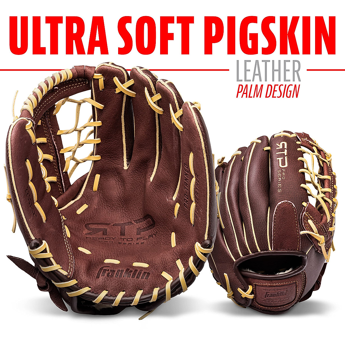 Franklin Sports Baseball Gloves - RTP Pro Baseball Fielding Glove - Infield/Pitcher Glove - 12", Brown