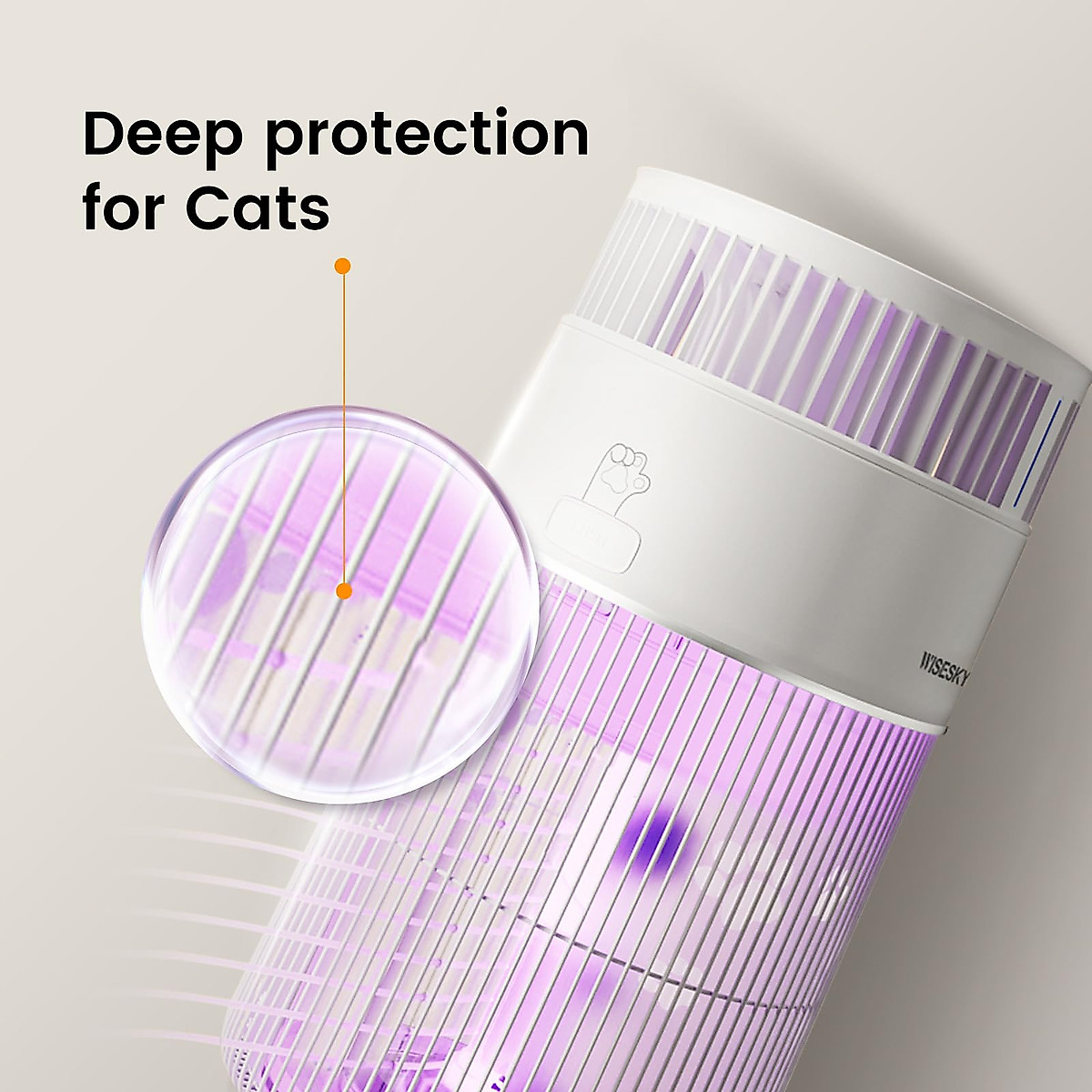 WISESKY Air Purifier for Home Cat Hair Pee Smell in Bedroom, Cat Safety by 24 Voltage, 360° Air Inlet, 3 in 1 HEPA Filter Removes Dust, Dander, Odor, Smart APP Control, 23dB Sleep Mode, W-Cat, White