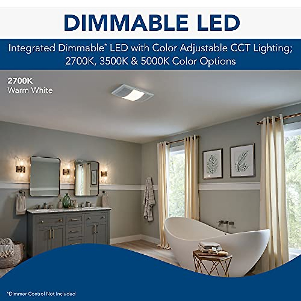 Broan-NuTone BHFLED80 PowerHeat Bathroom Exhaust Fan, Heater, and LED Light Combination, 80 CFM