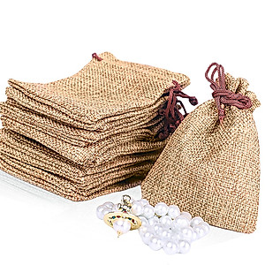 LYSXP 50PCS Burlap Bags with Drawstring，3x4 Inch Drawstring Gift Bag Jewelry Pouches for Wedding Party Favors, DIY Craft, Christmas,Presents (Coffee, 3x4Inch)