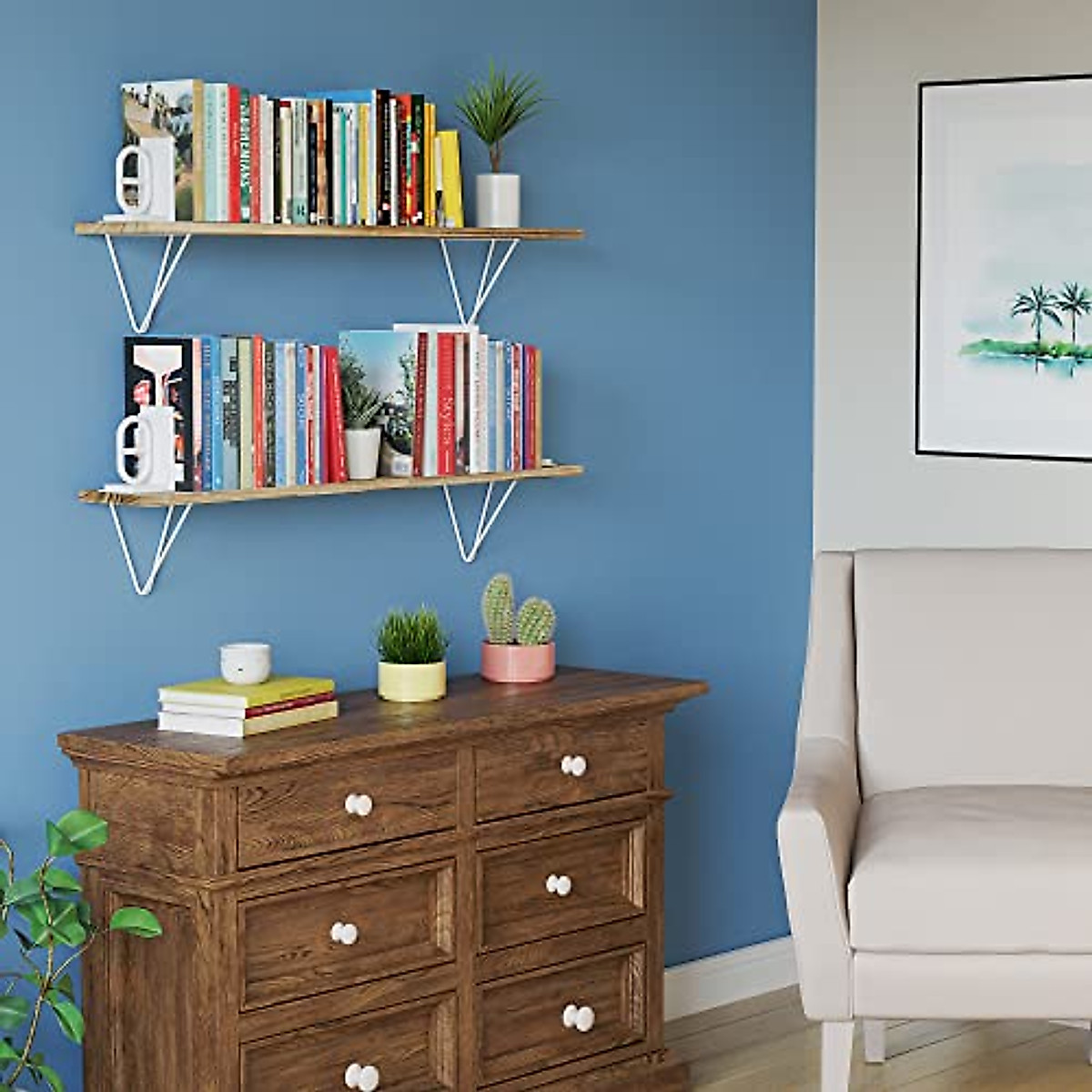 Wallniture Colmar Long Floating Shelves for Wall Storage, Bathroom Shelves for Over Toilet Storage, Living Room Bookshelf, Wood Wall Shelves for Bedroom, Kitchen Pantry, Laundry Room, Set of 2