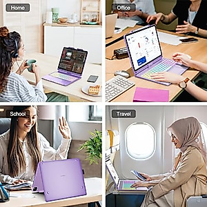 D DINGRICH Keyboard Case for iPad Pro 12.9 (6th/5th/4th/3rd Gen), Multi-Touch Trackpad, 360° Rotatable, Wireless Keyboard Cover, Rainbow Backlit with Apple Pencil Charging, Purple