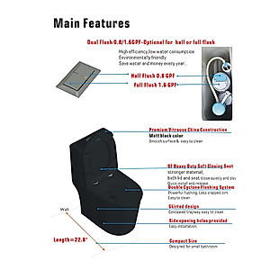 WinZo WZ5079B Compact One Piece Toilet 22.8" Depth Modern Short Design Dual Flush for Small Tiny Mini Bathroom 12" Rough-in,Matte Black
