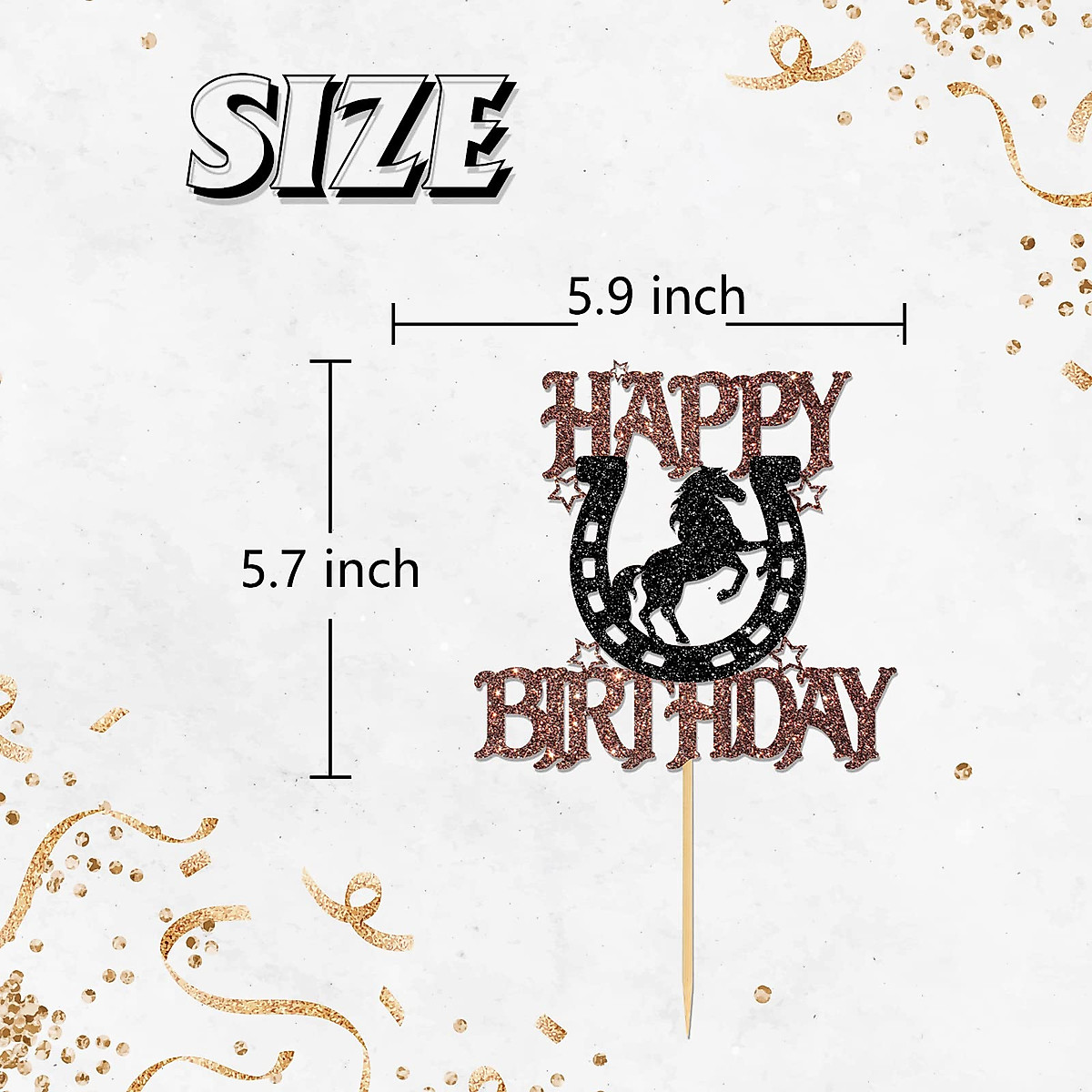 Helewilk Horseshoe & Horse Happy Birthday Cake Topper, Horse Racing Theme Birthday Party Decoration for Boys Girls Men Women, Kids Birthday Party Decoration Supplies