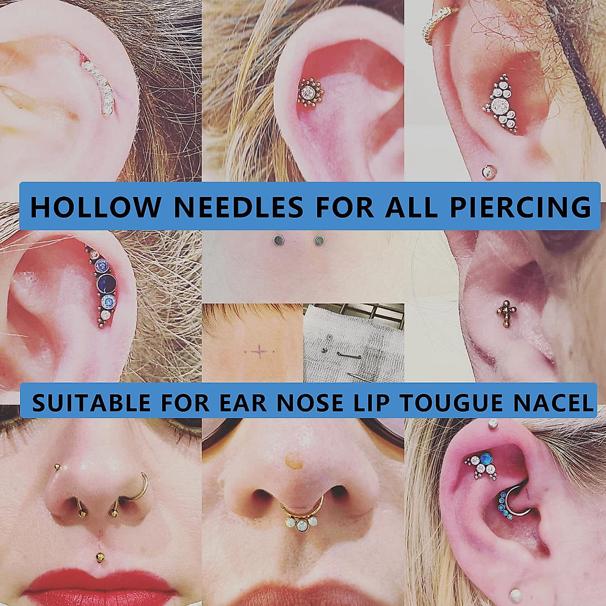 Sotica 5pcs Ear Nose Piercing Needles 16G IV Catheter Needles Cannula Body Piercing Needles Hollow Needles Kit For Belly Navel Nipple Piercing Stainless Steel Piercing (16G)