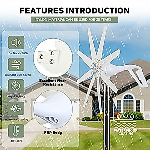 Vertical Garden Wind Turbine Generator, 2000W DC 12V 24V 48V Wind Turbine with Charge Controller for Home Or Industrial Energy(White),24v