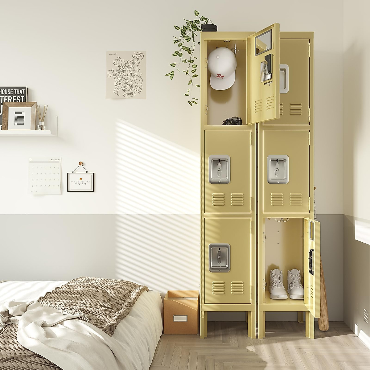 KAER Lockers,Metal Locker, Lockers for Employees, Locker Shelf for School, Gym Locker, Office, Garage, 3-Tier Locker with Mirror, Hooks, Screwdriver, Gloves