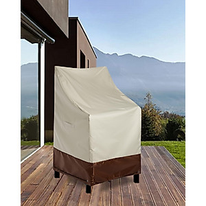 RosieLily Patio Chair Covers High Back Outdoor Chair Cover Waterproof Stackable Outdoor Bar Stool Cover Heavy Duty Patio Furniture Covers Outside, 1 Pack-Beige Brown 27.56"W x 36.22"D x 47.24"H