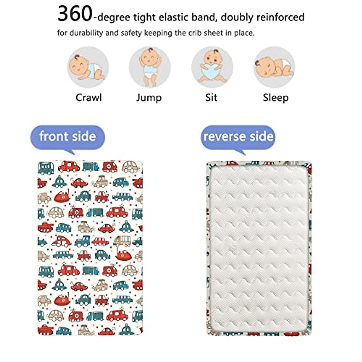 Cars Themed Fitted Crib Sheet,Standard Crib Mattress Fitted Sheet Ultra Soft Material -Baby Crib Sheets for Girl or Boy,28“ x52“,Scarlet Teal Tan