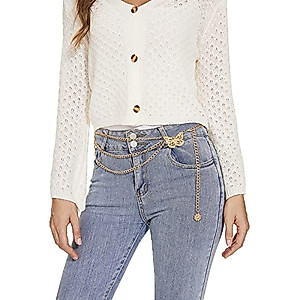AMYGEM Multilayer Metal Waist Chain Belt for Women, Adjustable Women Long Belt Body Belly Jewelry for Dresses Jeans Trousers Gold Butterfly