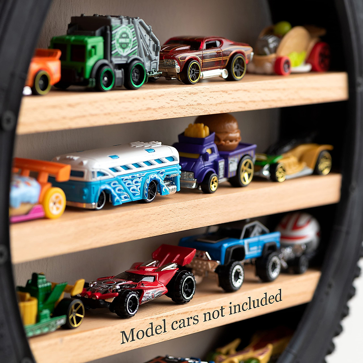 Tapeera Model Car Display Case Stand - Toy Cars Organizer Wall Display Tire Shelf Cabinet - Holds Up to 18 Diecast 1/64 Car Collectibles - Compatible with Hot Wheels Matchbox - Wheel Diameter 16 Inch